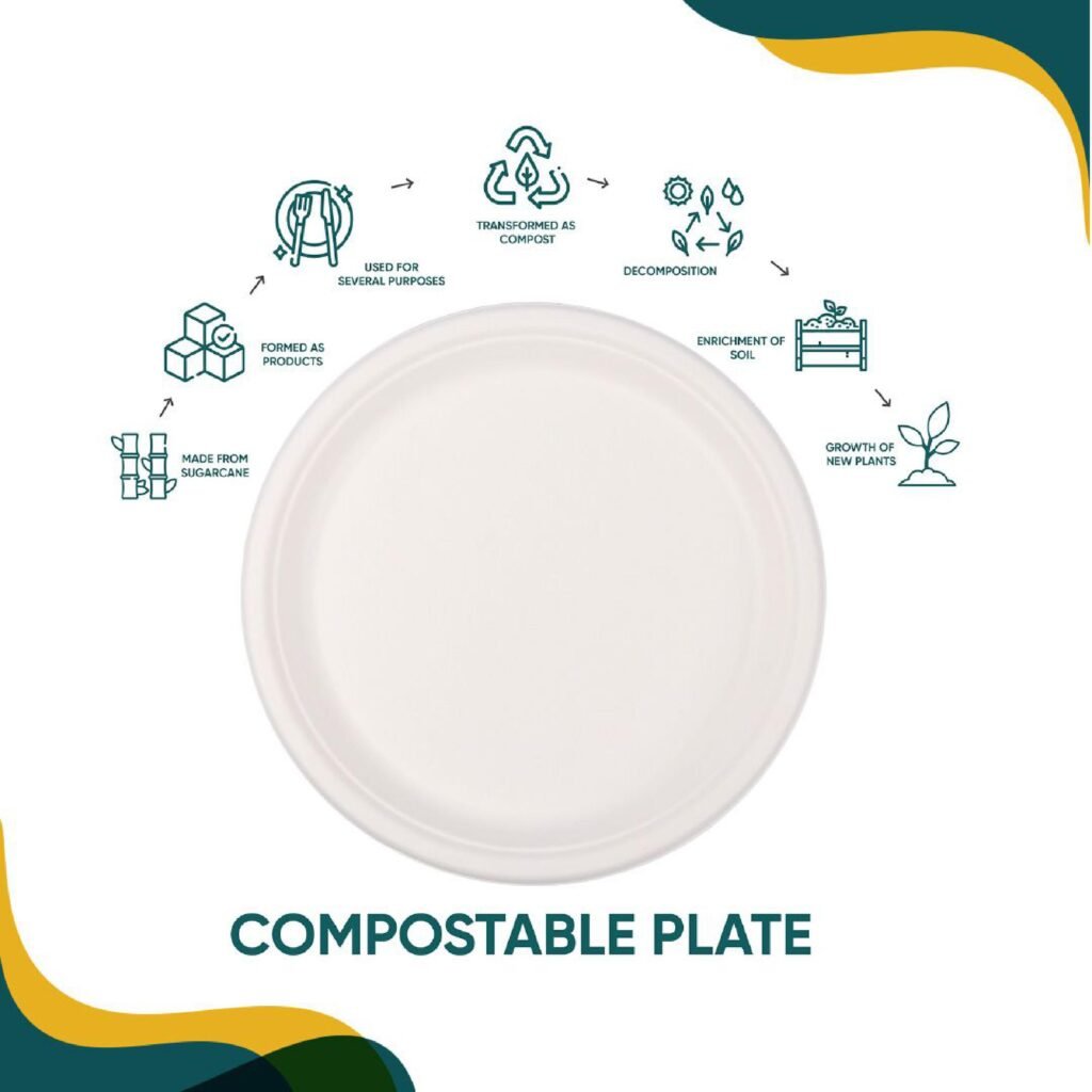Biodegradable Sugarcane Plates 6 inch Pack of 25